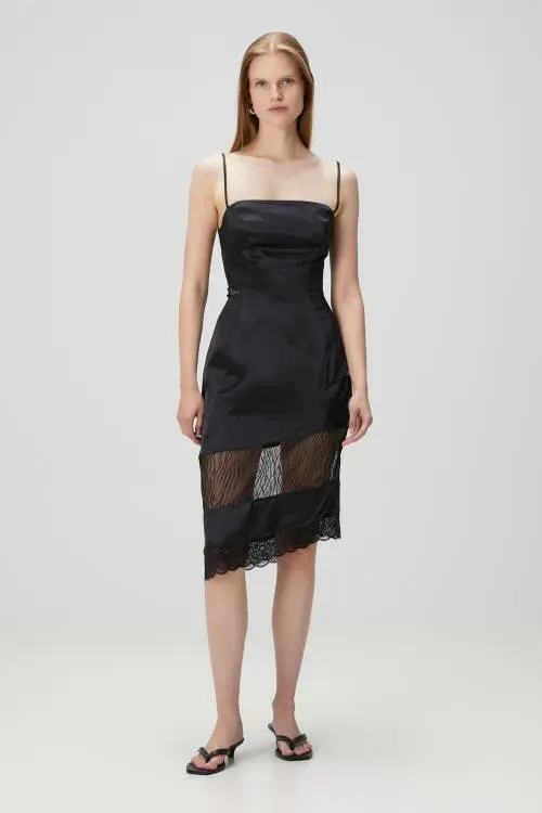 PCFG Pure Silk Dress With Lace Detail - Black