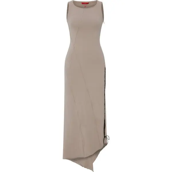PCFG Cotton Long Dress With Slit - Beige