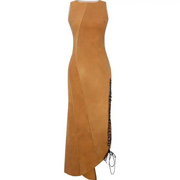 PCFG Sleeveless Round Neck Dress With Asymmetrical Skirt And Tie Detail - Orange