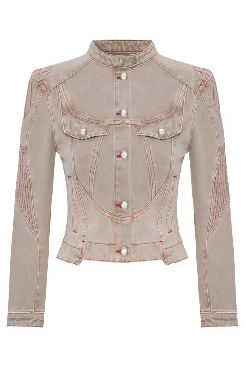 PCFG Pure Cotton Faded Motorcycle Jacket - Beige