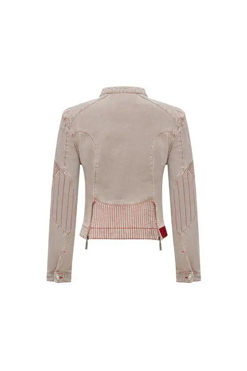 PCFG Pure Cotton Faded Motorcycle Jacket - Beige