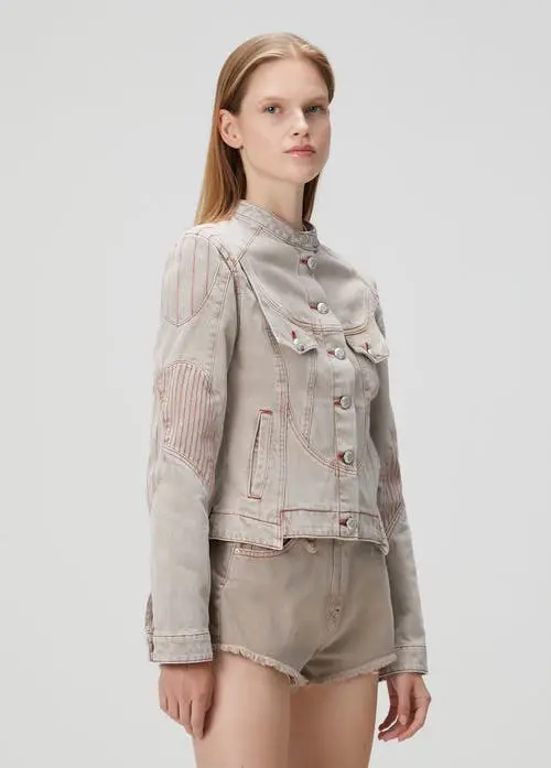 PCFG Pure Cotton Faded Motorcycle Jacket - Beige