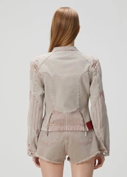 PCFG Pure Cotton Faded Motorcycle Jacket - Beige