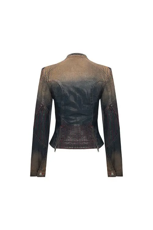 PCFG Pure Cotton Faded Motorcycle Jacket - Blue
