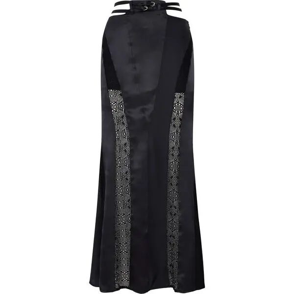 PCFG Pure Silk Maxi Skirt With Lace Insets - Black