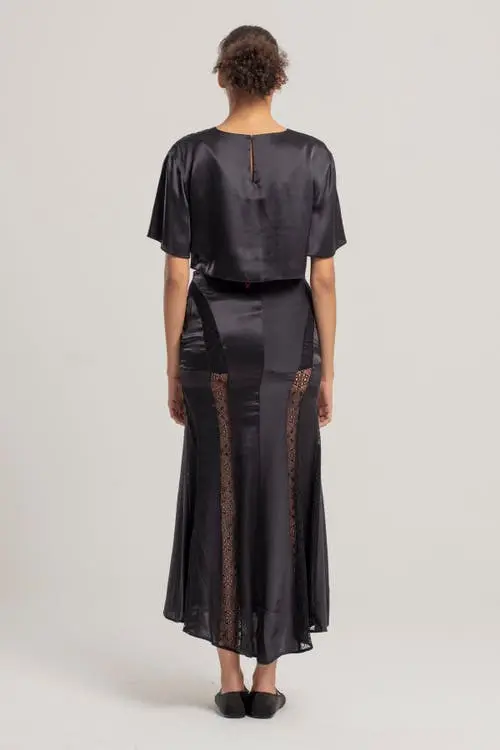 PCFG Pure Silk Maxi Skirt With Lace Insets