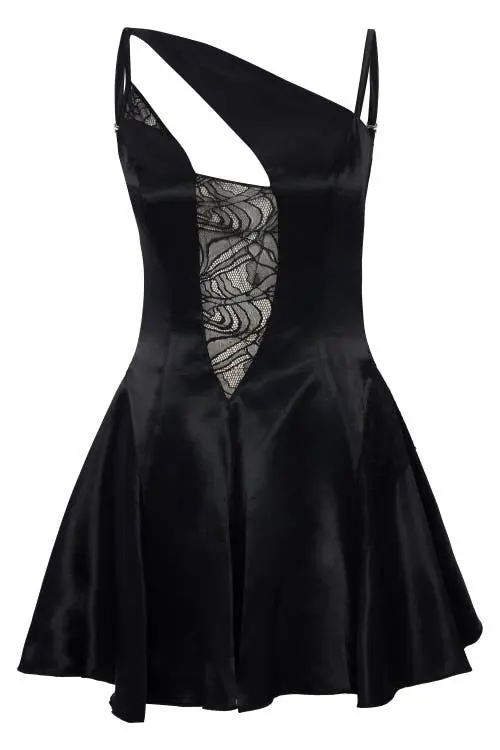 PCFG Asymmetrical Lace Detail Mini Dress - Black