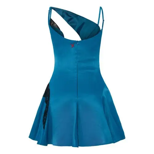 PCFG Asymmetrical Lace Detail Mini Dress - Blue