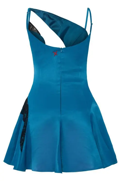PCFG Asymmetrical Lace Detail Mini Dress - Blue