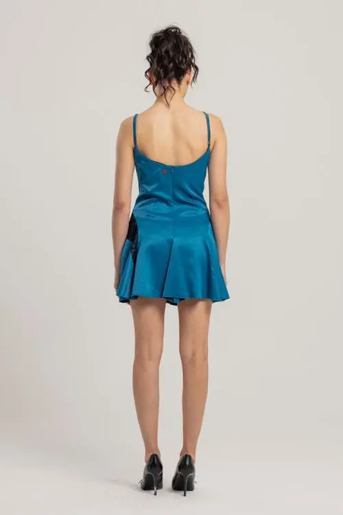 PCFG Asymmetrical Lace Detail Mini Dress - Blue