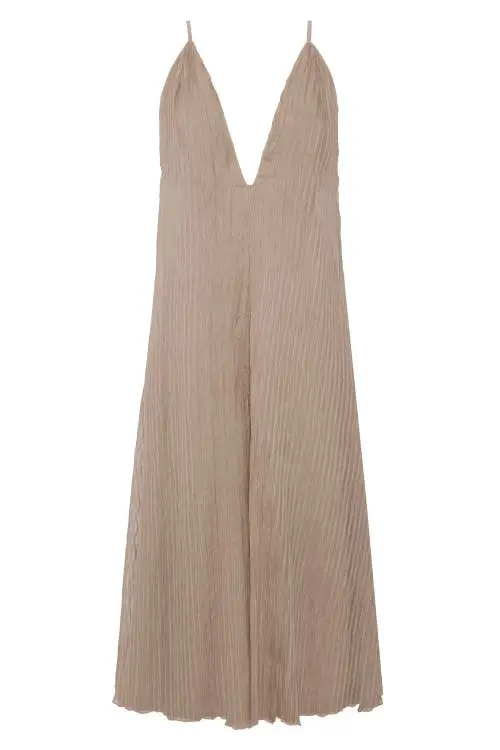 PCFG Maxi Dress With V-neck And Spaghetti Straps - Beige