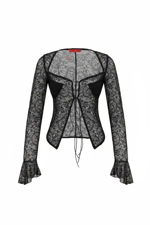PCFG Long Sleeve Lace Top With Tie Detail