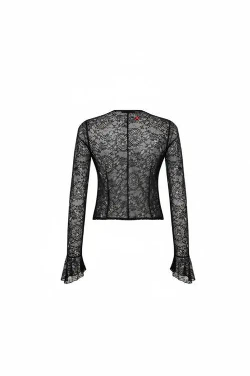 PCFG Long Sleeve Lace Top With Tie Detail