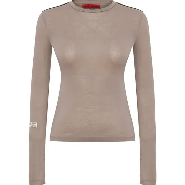 PCFG Silken Touch Sheer Long-sleeve Top - Beige