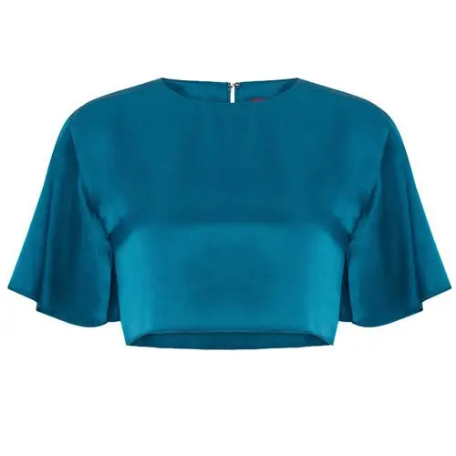 PCFG Pure Silk Oversized Crop Top - Blue Moroccon Blue