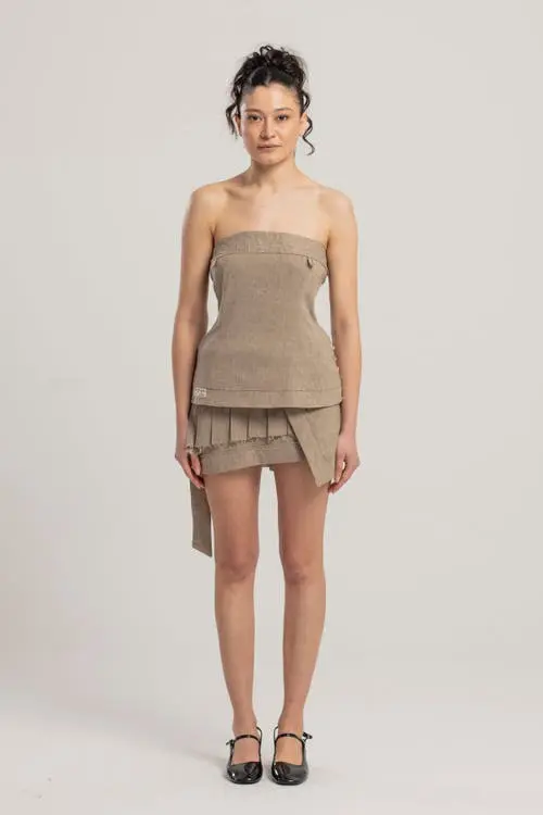 PCFG Linen Blend Strap Top - Beige