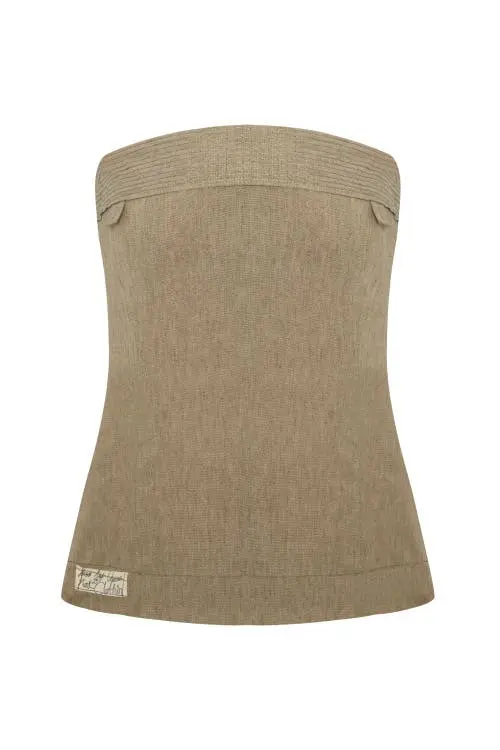 PCFG Linen Blend Strap Top - Beige