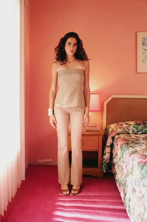 PCFG Linen Blend Strap Top - Beige