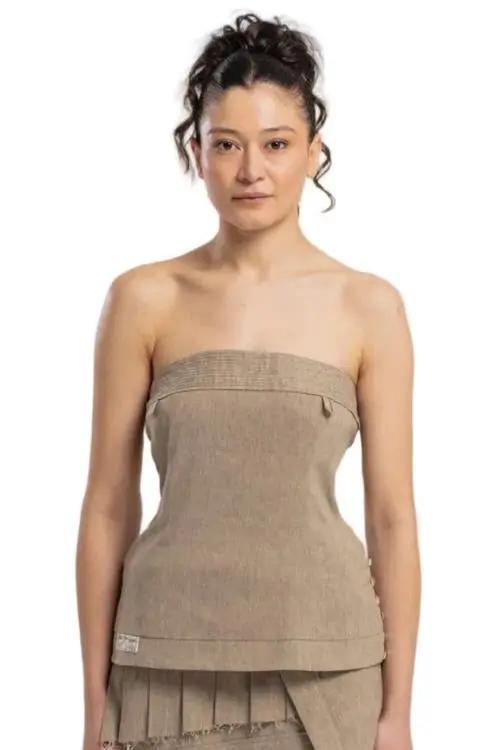 PCFG Linen Blend Strap Top - Beige