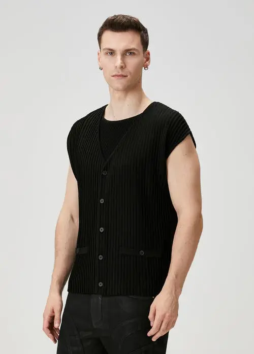 PCFG Sleeveless V-neck Knit Vest - Black