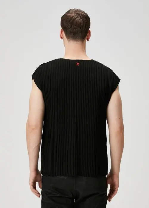 PCFG Sleeveless V-neck Knit Vest - Black