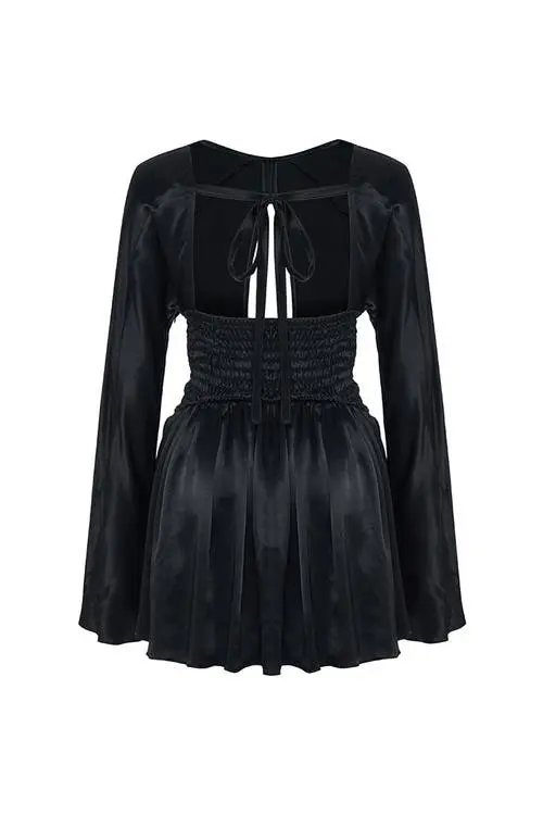 PCFG Long Sleeve Mini Dress With Open Back And Tie Detail