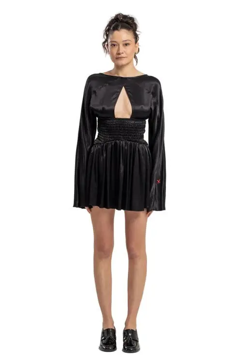 PCFG Long Sleeve Mini Dress With Open Back And Tie Detail
