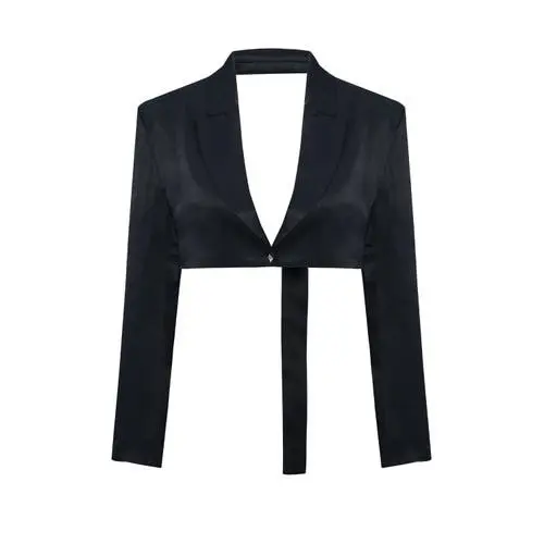 PCFG Linen Blend Crop Woven Jacket - Black
