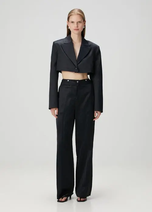 PCFG Linen Blend Crop Woven Jacket - Black