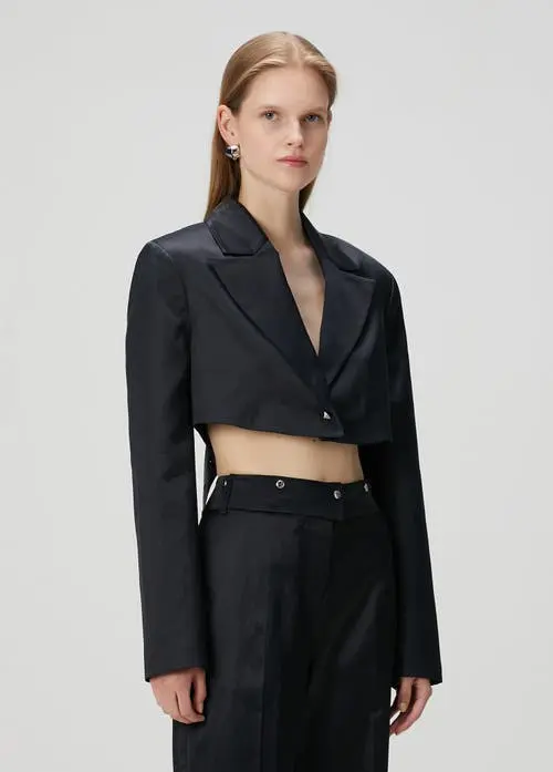 PCFG Linen Blend Crop Woven Jacket - Black