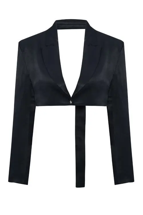 PCFG Linen Blend Crop Woven Jacket - Black