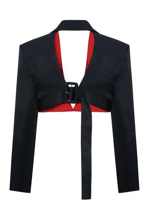 PCFG Linen Blend Crop Woven Jacket - Black