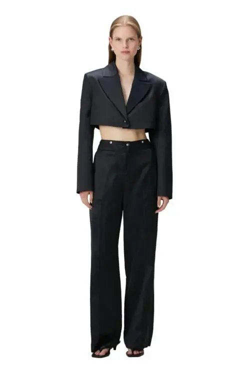 PCFG Linen Blend Crop Woven Jacket - Black