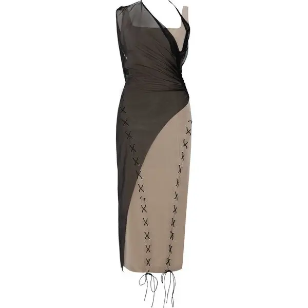 PCFG Bodycon Dress With Tulle - Beige
