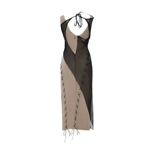 PCFG Asymmetrical Tulle Overlay Dress - Beige