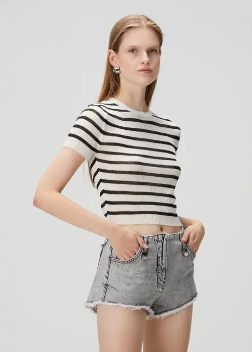 PCFG Striped Short Sleeve Knit Top