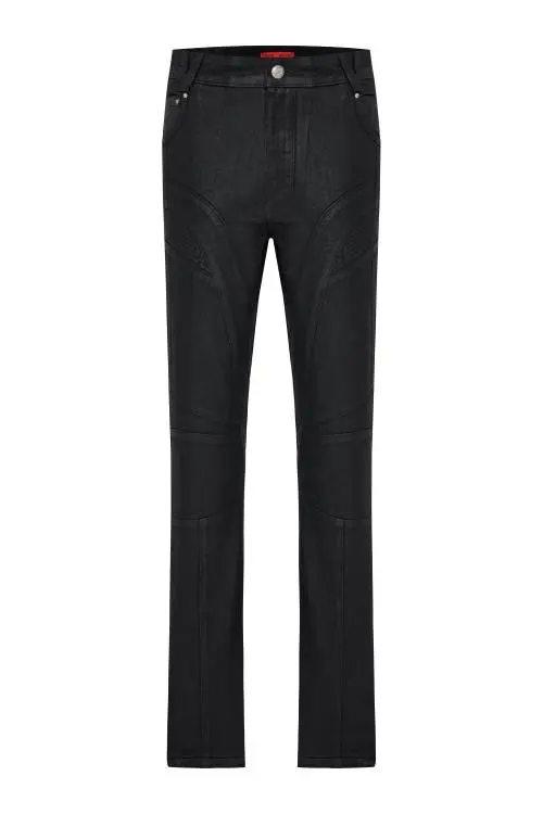 PCFG Pure Cotton Shiny Coated Denim Pants - Black
