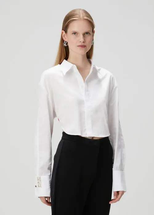 PCFG Pure Cotton Cropped Shirt With Lace-up Detail