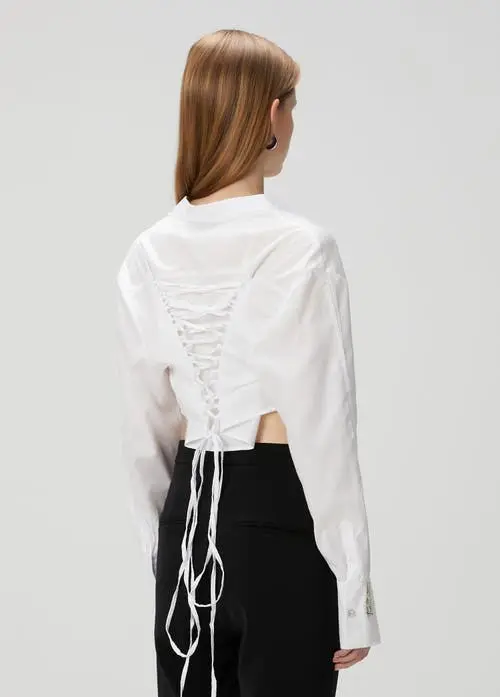 PCFG Pure Cotton Cropped Shirt With Lace-up Detail