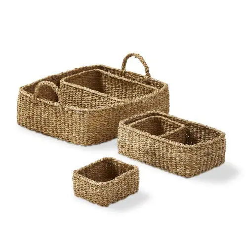 TAG Rectangular Tray With 5 Baskets Natural Seagrass Decor - Beige