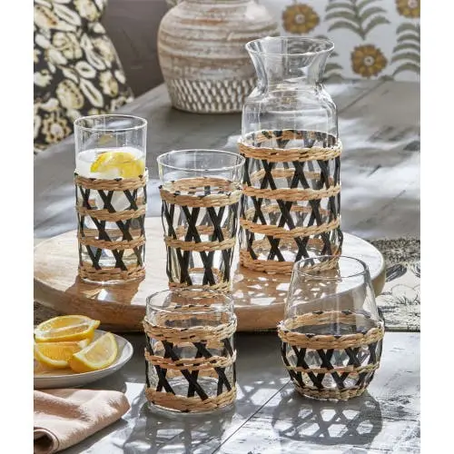 TAG Island Collection Clear Glass Tumbler With Cattail Straw