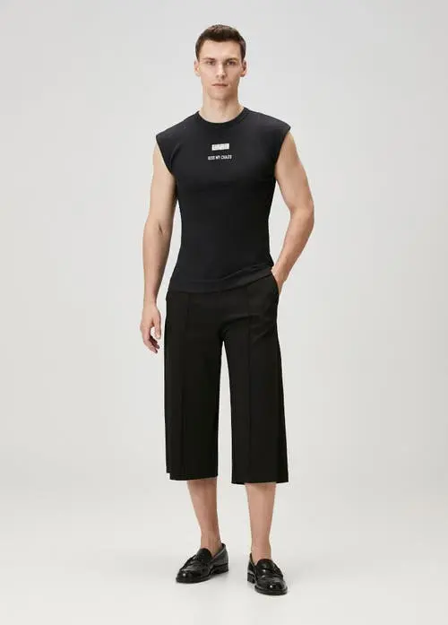 PCFG Cotton Woven Pleated Cropped Trousers