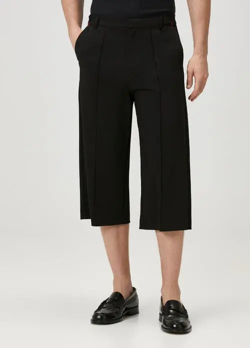 PCFG Cotton Woven Pleated Cropped Trousers