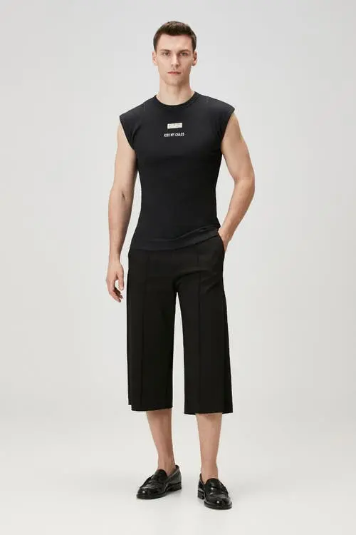 PCFG Cotton Woven Pleated Cropped Trousers