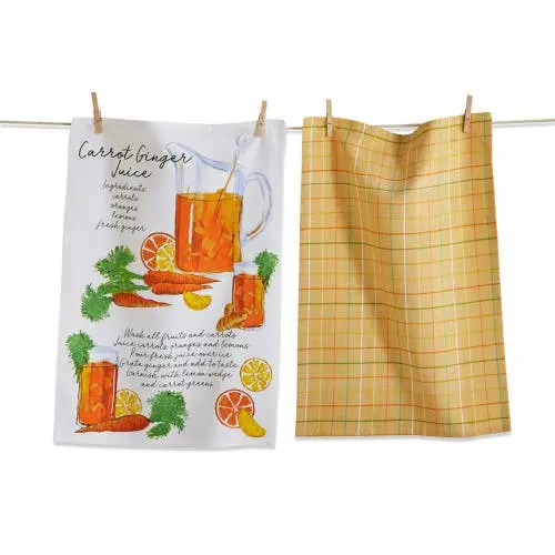 TAG Carrot Ginger Juice Kitchen Towel Set Of 2 Cotton Dishtowels - Orange