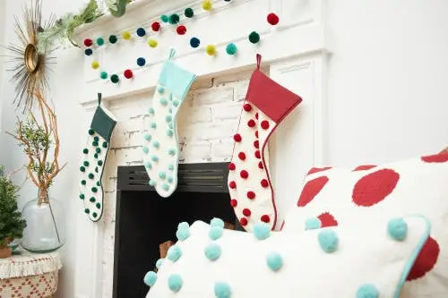 CAROL & FRANK Christmas String Lights Pompom Decorative Hanging Garland 48