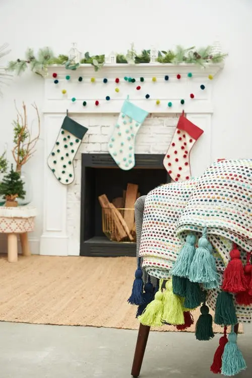 CAROL & FRANK Christmas String Lights Pompom Decorative Hanging Garland 48