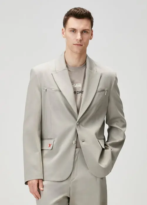 PCFG Cotton Zip Detail Woven Blazer