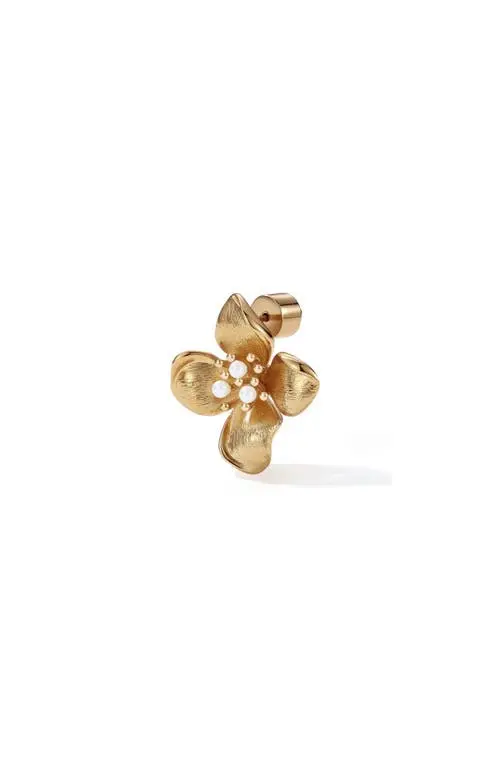 RETRO CHIC Iris Blossom Stud Earrings - Gold & White