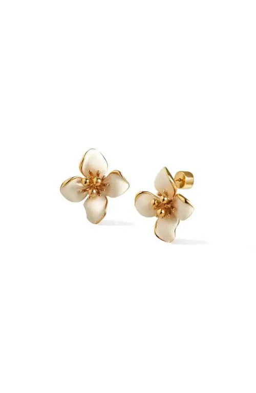 RC RETRO CHIC Iris Blossom Stud Earrings - White & Gold